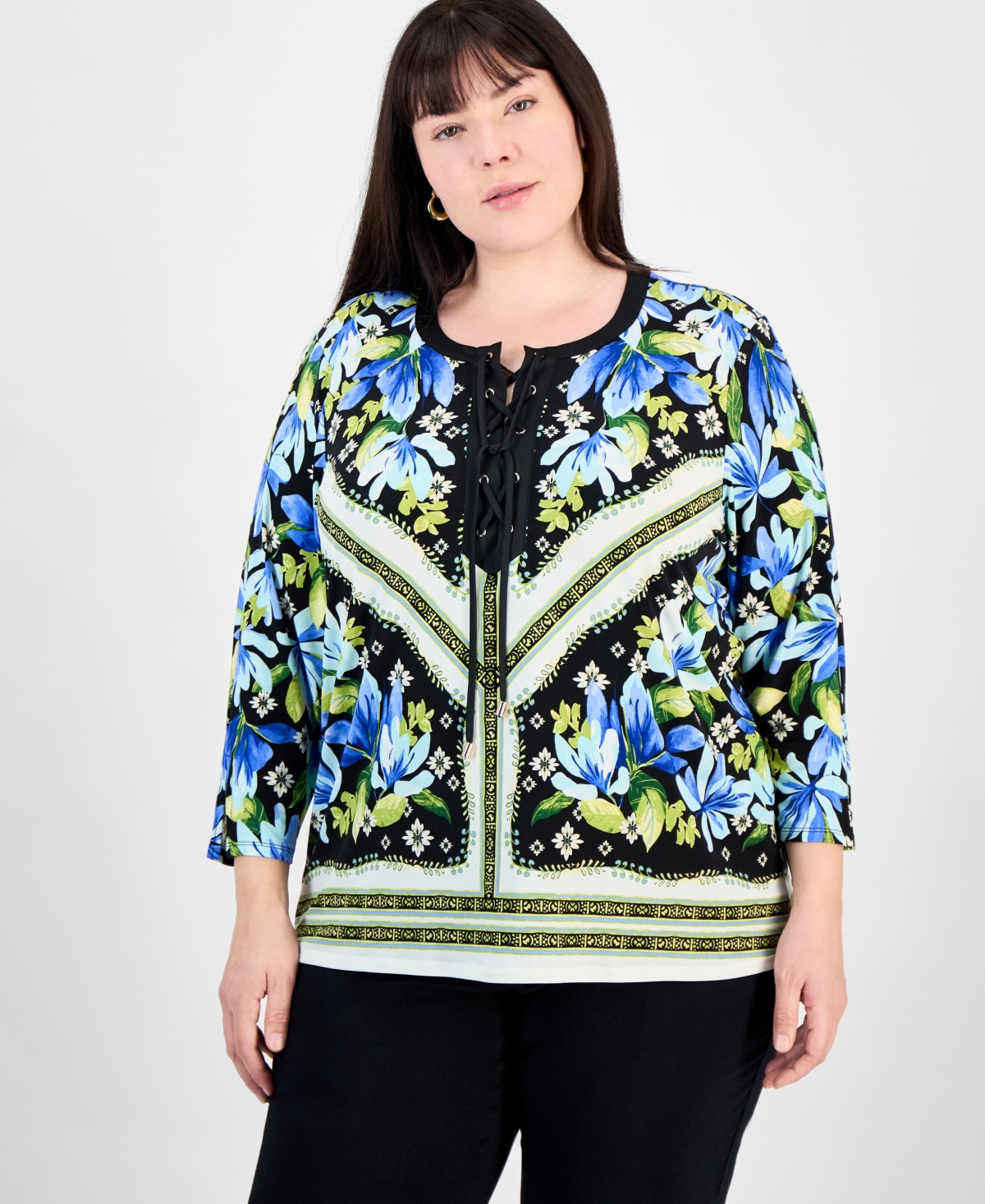 Click here for Jm Collection Plus Size Printed 3/4-Sleeve Top  Ex... prices