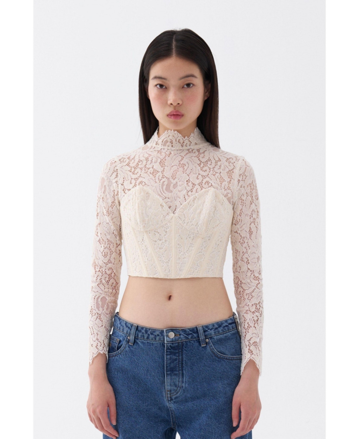 Click here for Nocturne Womens Corset-Look Lace Blouse - Open whi... prices