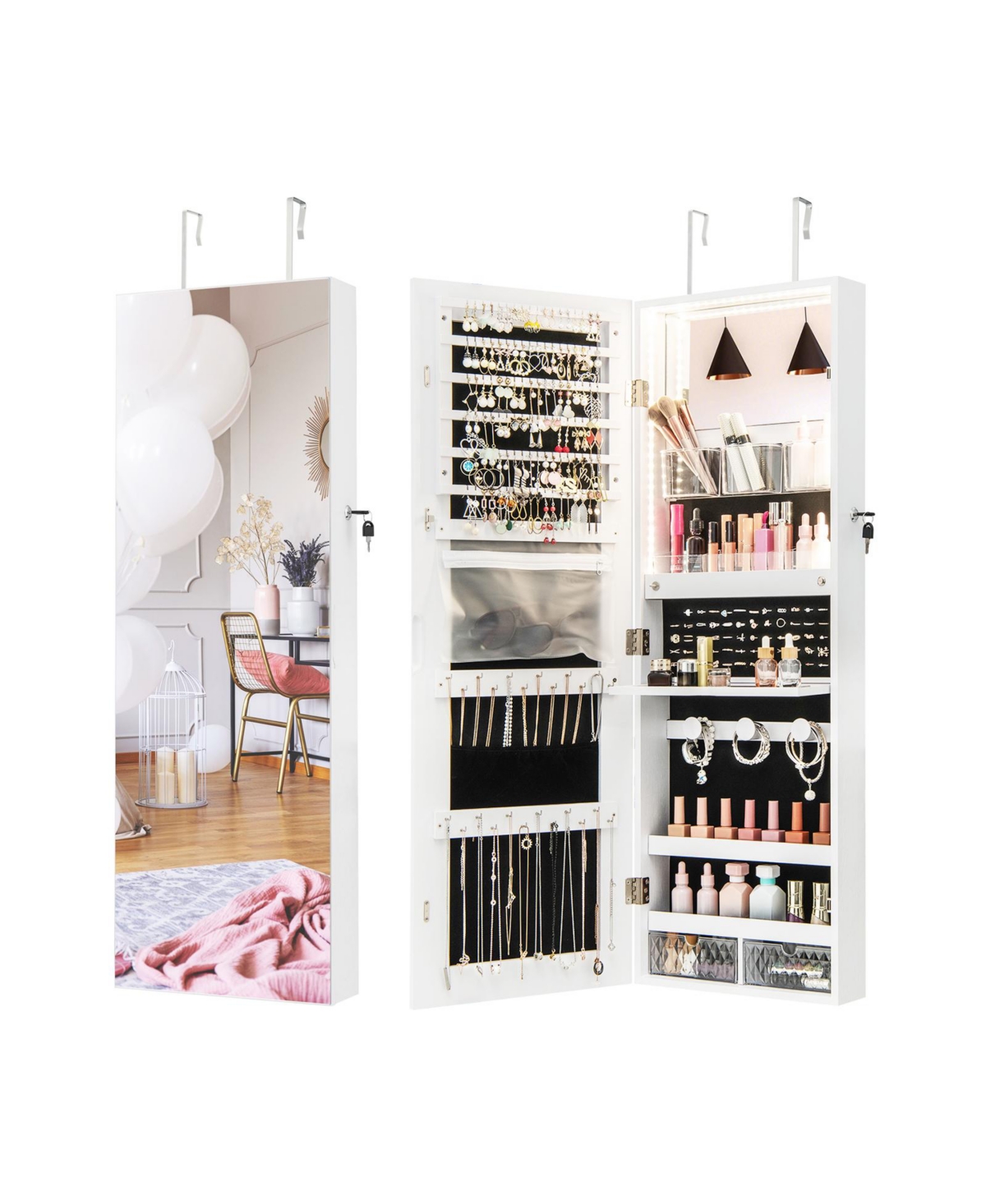 Click here for Gouun Wall Mounted Jewelry Cabinet with Full-Lengt... prices