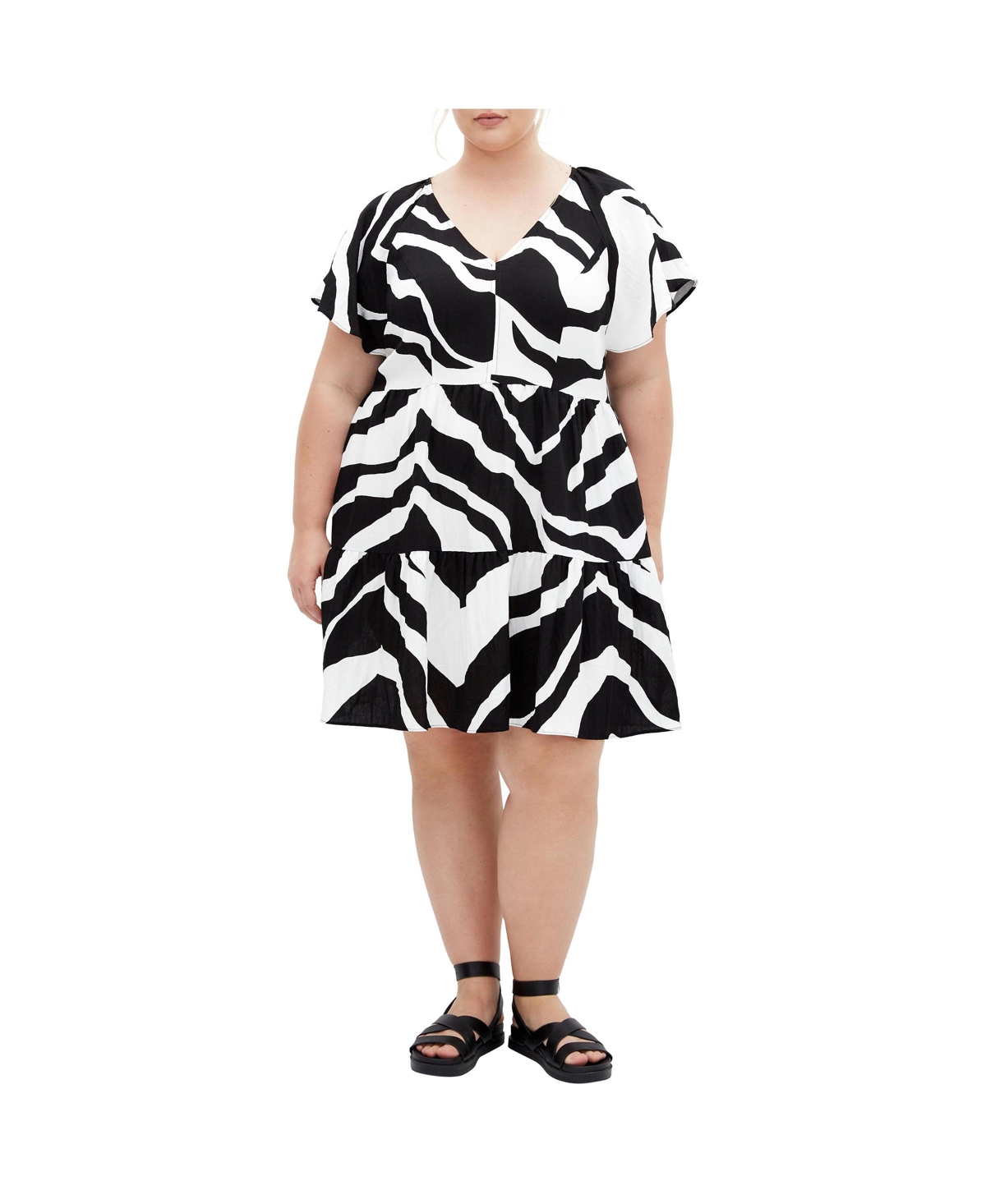 Click here for City Chic Plus Size Frill Mini Print Dress - Mono... prices