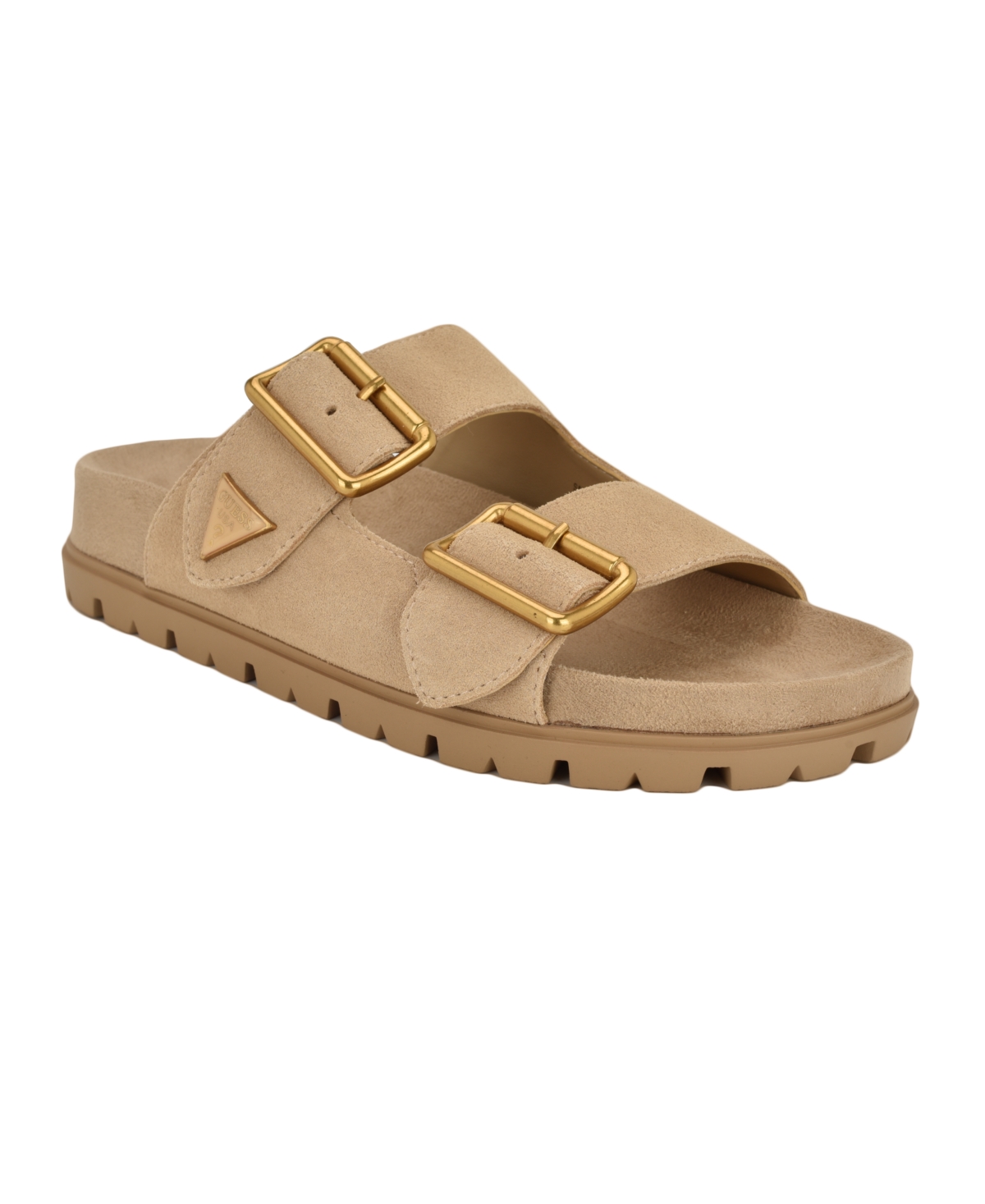 Guess Womens Fasten Double-Buckle Footbed Sandals - Light Natural Suede
