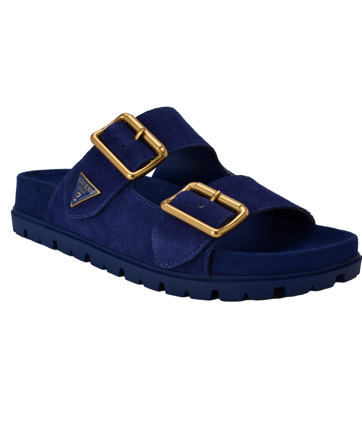 Guess Womens Fasten Double-Buckle Footbed Sandals - Blue Suede