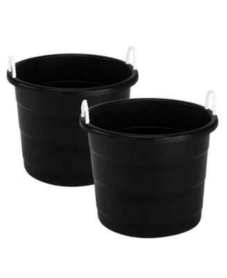 Homz 17 Gal Plastic Open Storage Round Utility Tub with Handles, Black ...