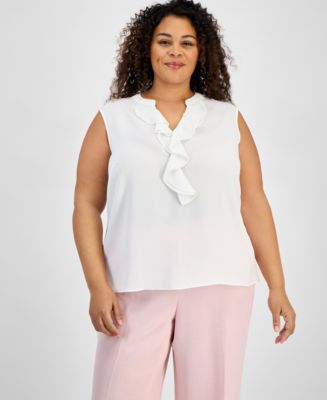 Kasper Plus Size Ruffle-Trim Sleeveless Top - Macy's