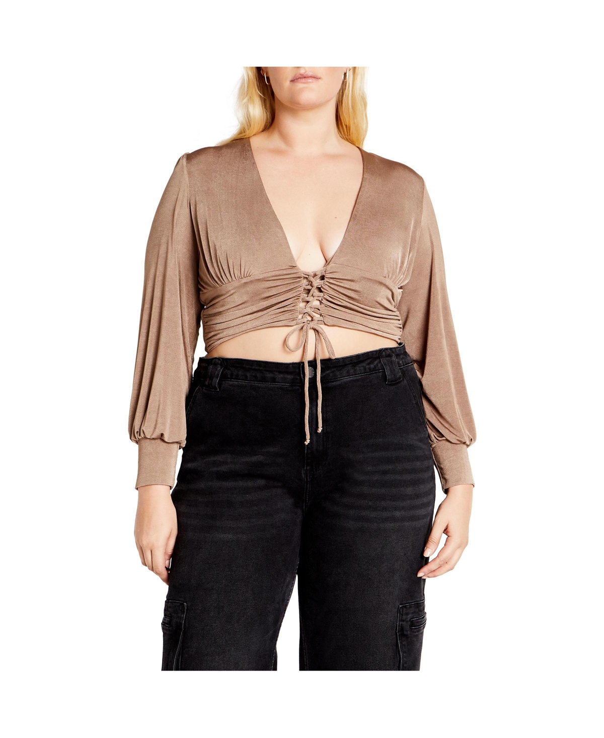 Click here for City Chic Plus Size Baylee Top - Mocha prices