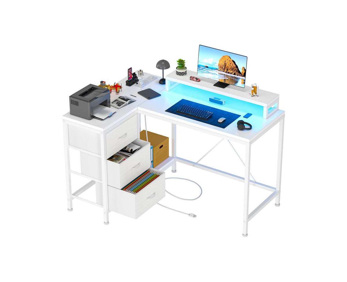 Click here for gaomon L Shaped Desk with Power Outlets & Led Ligh... prices