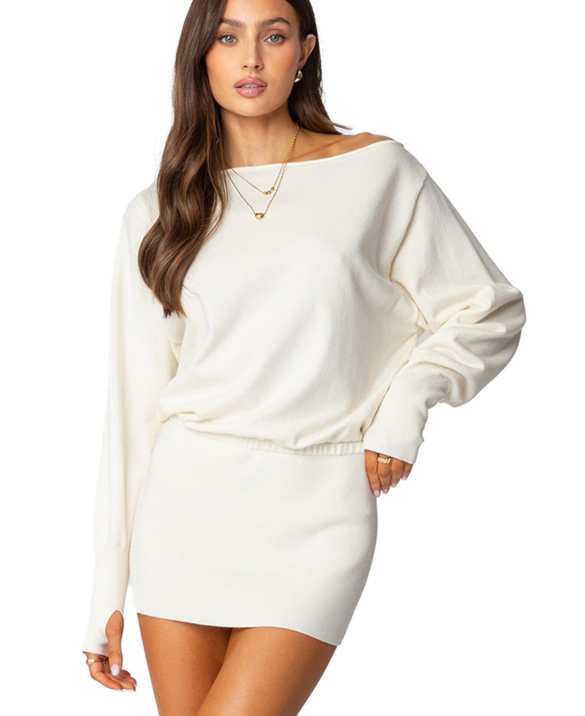 Click here for Edikted Womens Eve Off Shoulder Knit Mini Dress -... prices