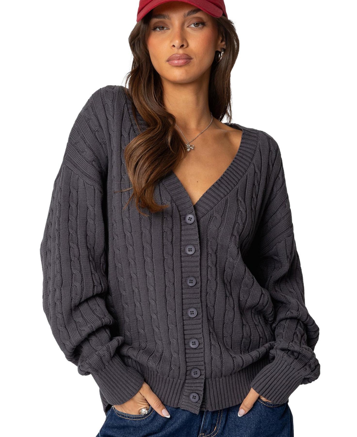 Click here for Edikted Womens Francine Oversized V Neck Cardigan... prices