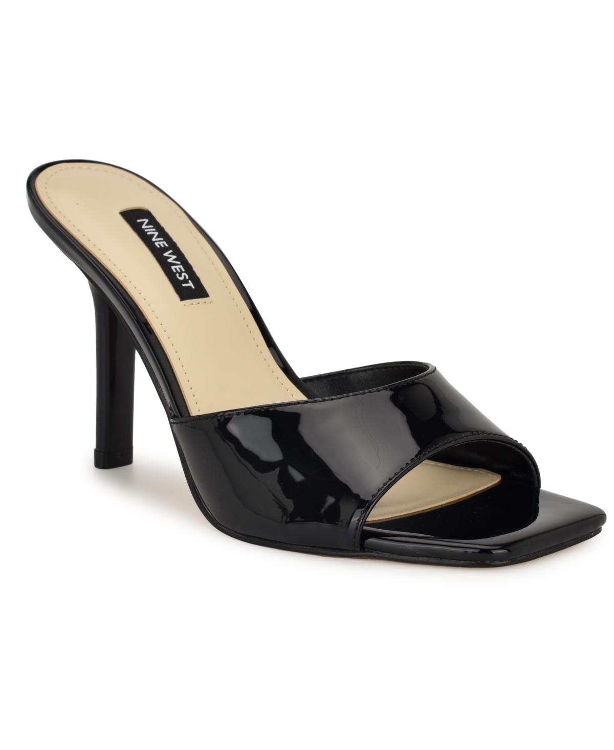 Nine West Womens Disko Square Toe Stiletto Sandals - Black Patent
