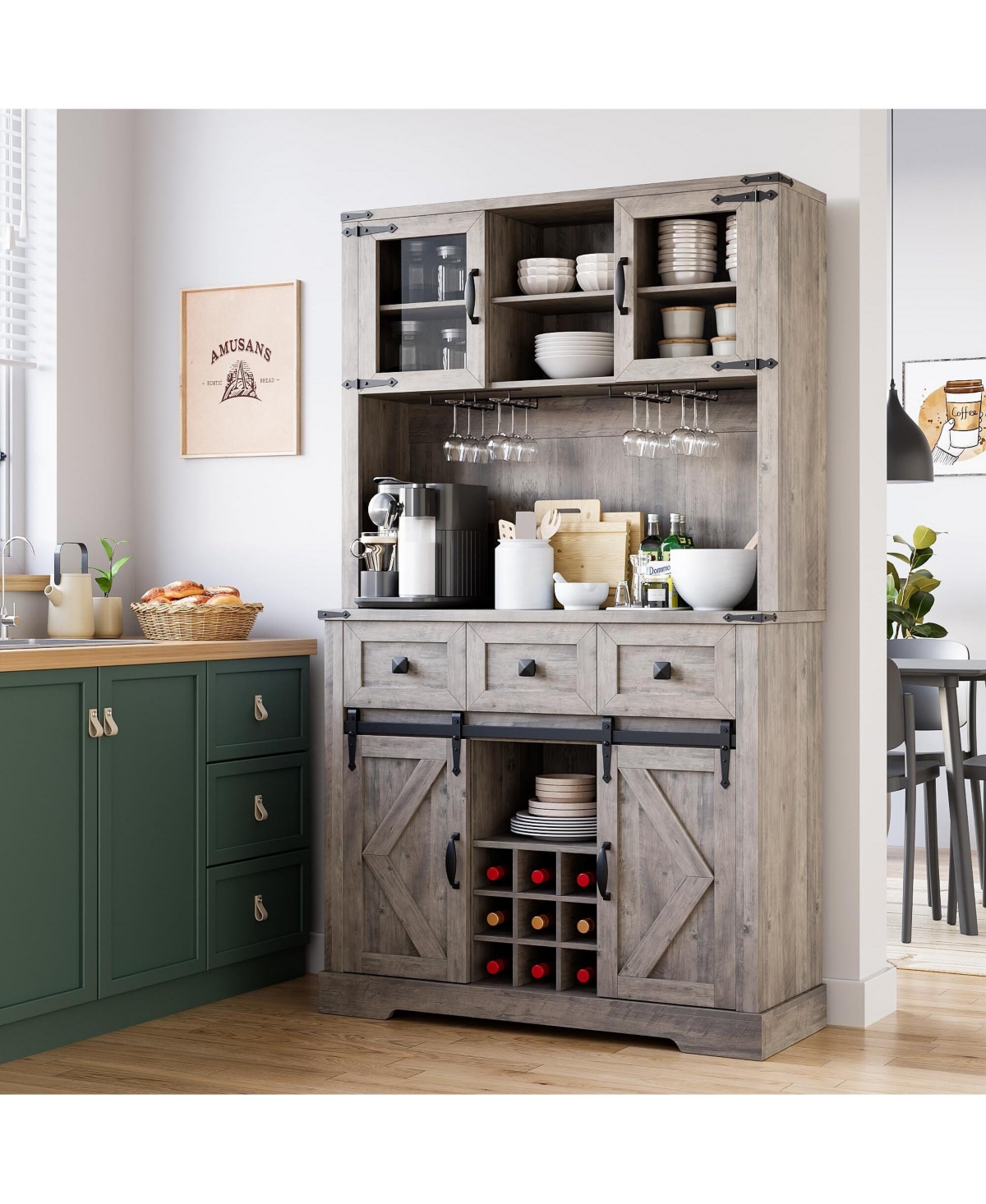 Click here for gaomon 72 Farmhouse Bar Cabinet with Sliding Barn... prices