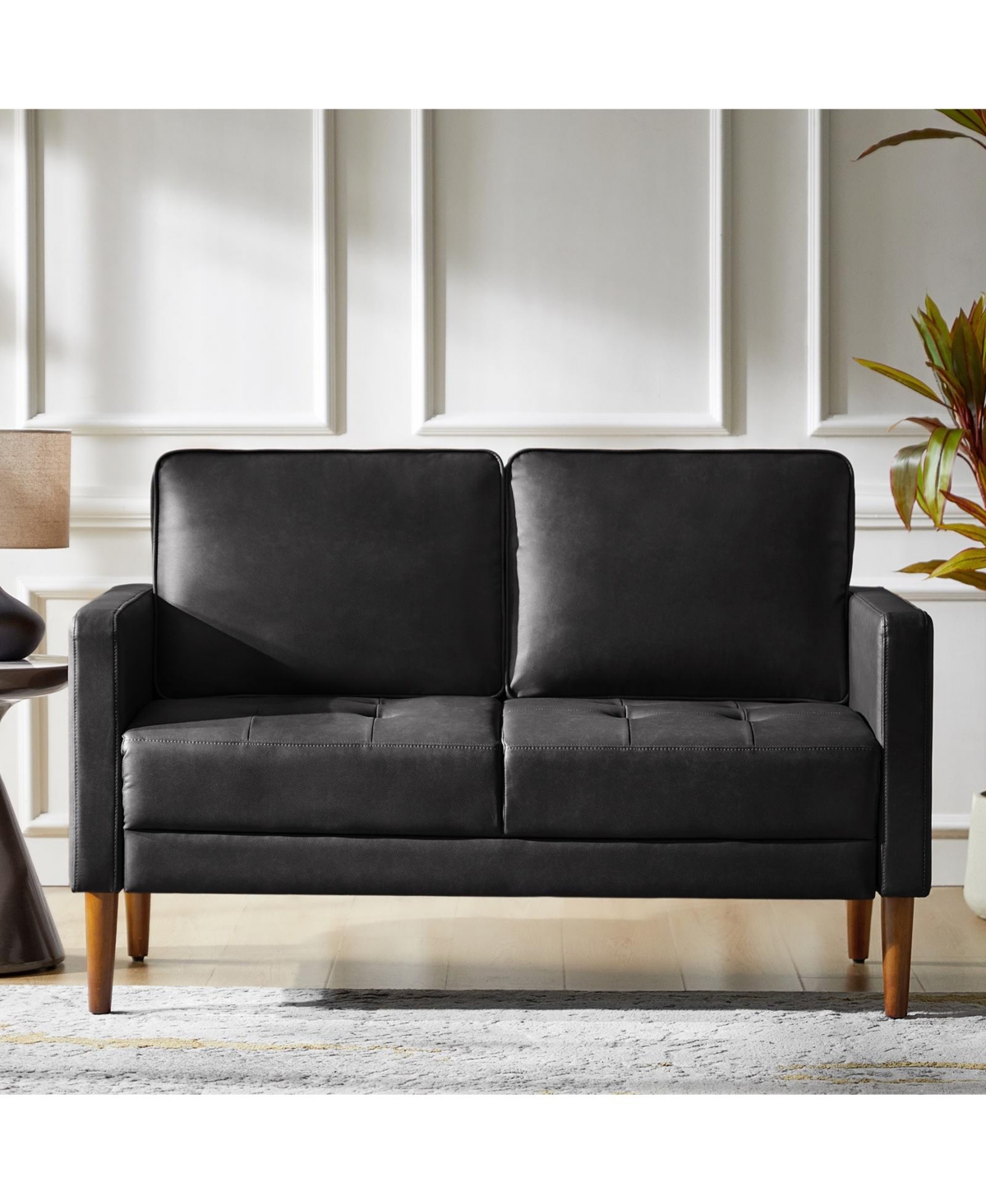 Click here for Drake Mid-century Modern Faux Leather Sofa with Mo... prices