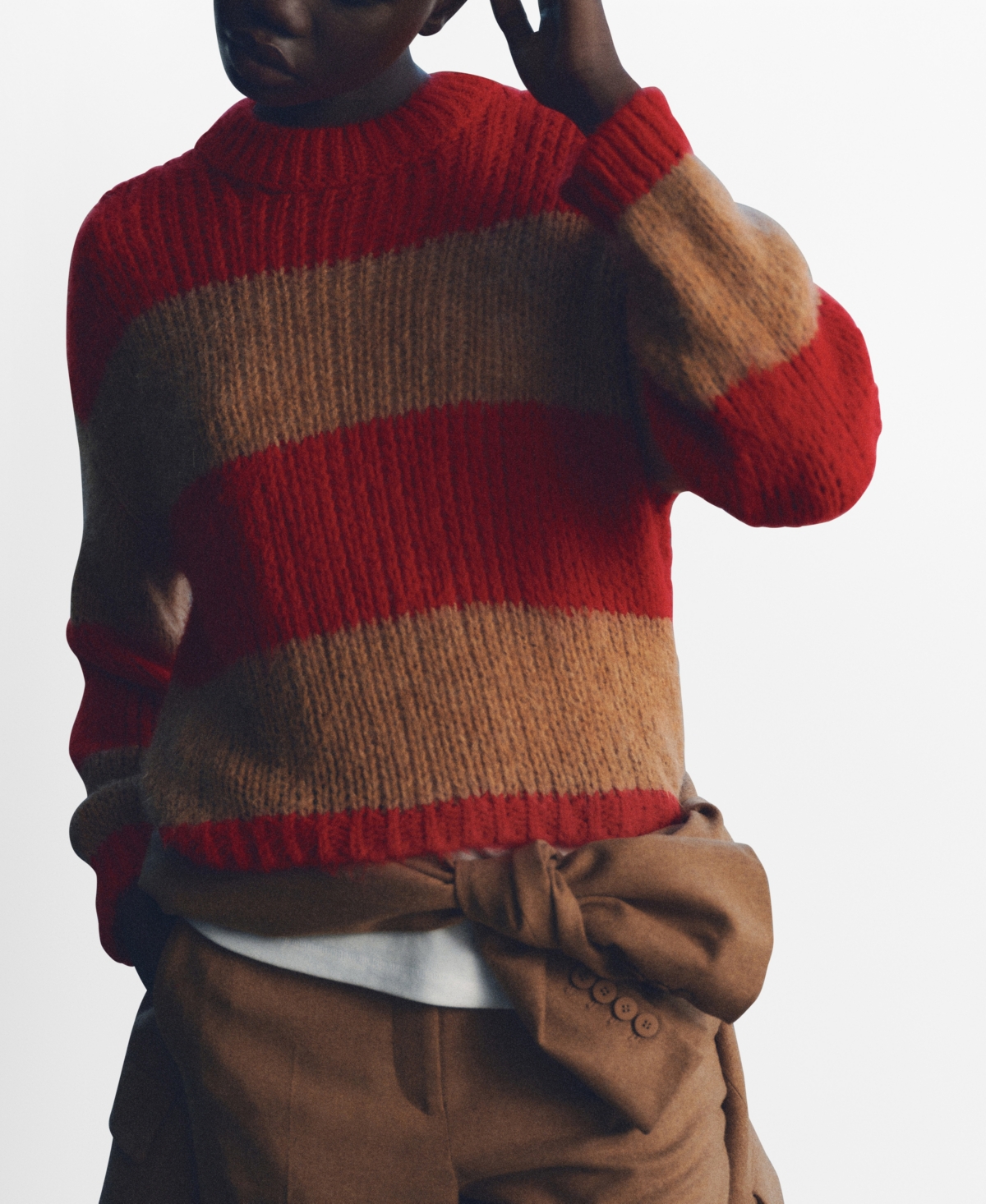 Click here for Mango Womens Thick Knit Striped Sweater - Red prices