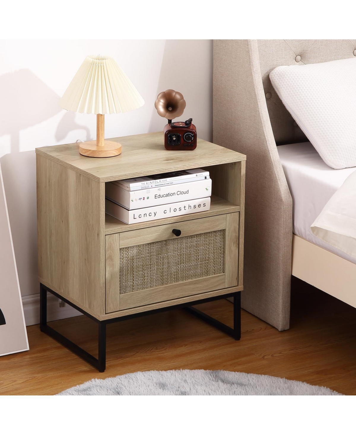 Click here for gaomon Bedside  Nightstand with Rattan Accent Draw... prices