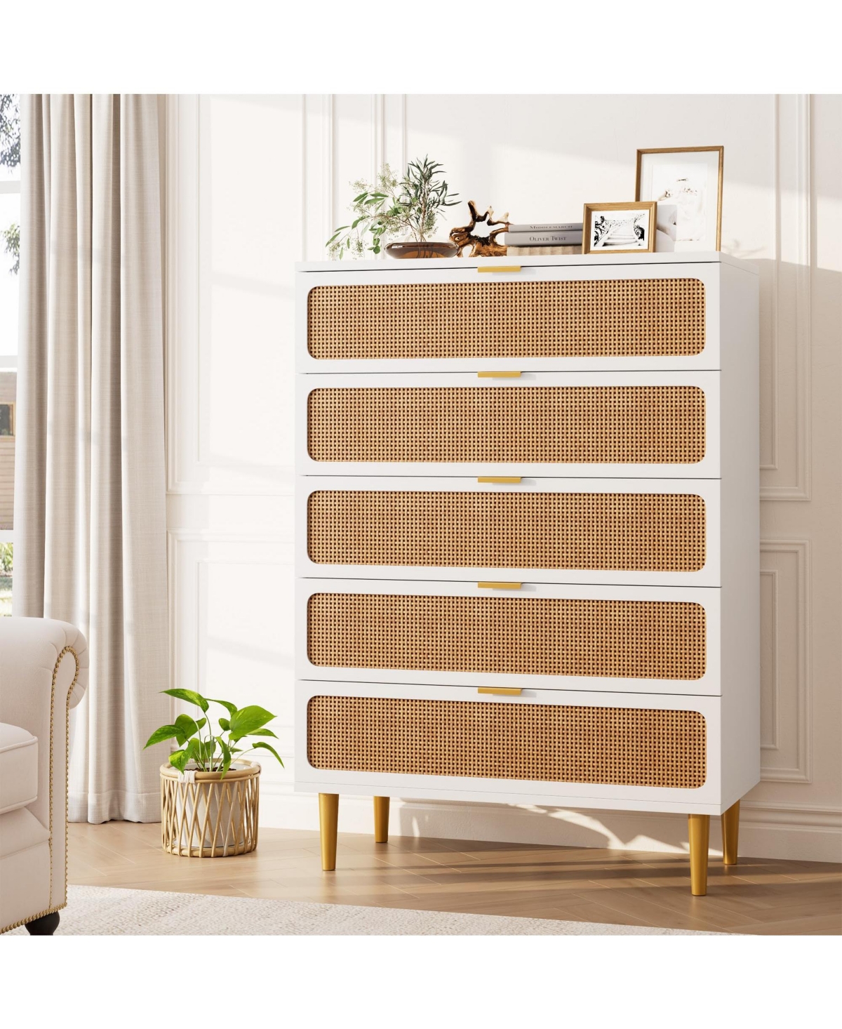 Click here for gaomon Rattan 5 Drawer Dresser for Bedroom  Tall D... prices