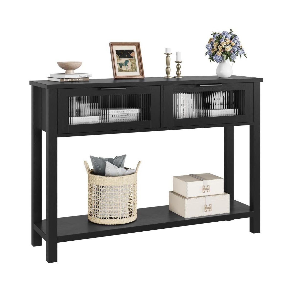 Click here for gaomon 43 Narrow Console Table with Glass Drawers... prices