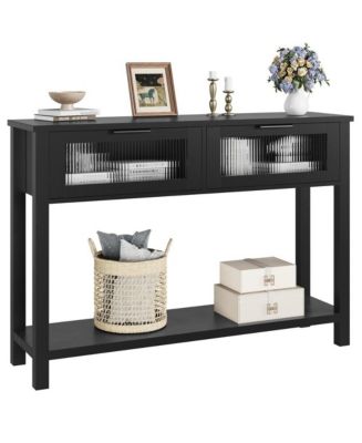 gaomon 43'' Narrow Console Table with Glass Drawers 2 Tier Sofa Table Entryway Table w/Storage ...