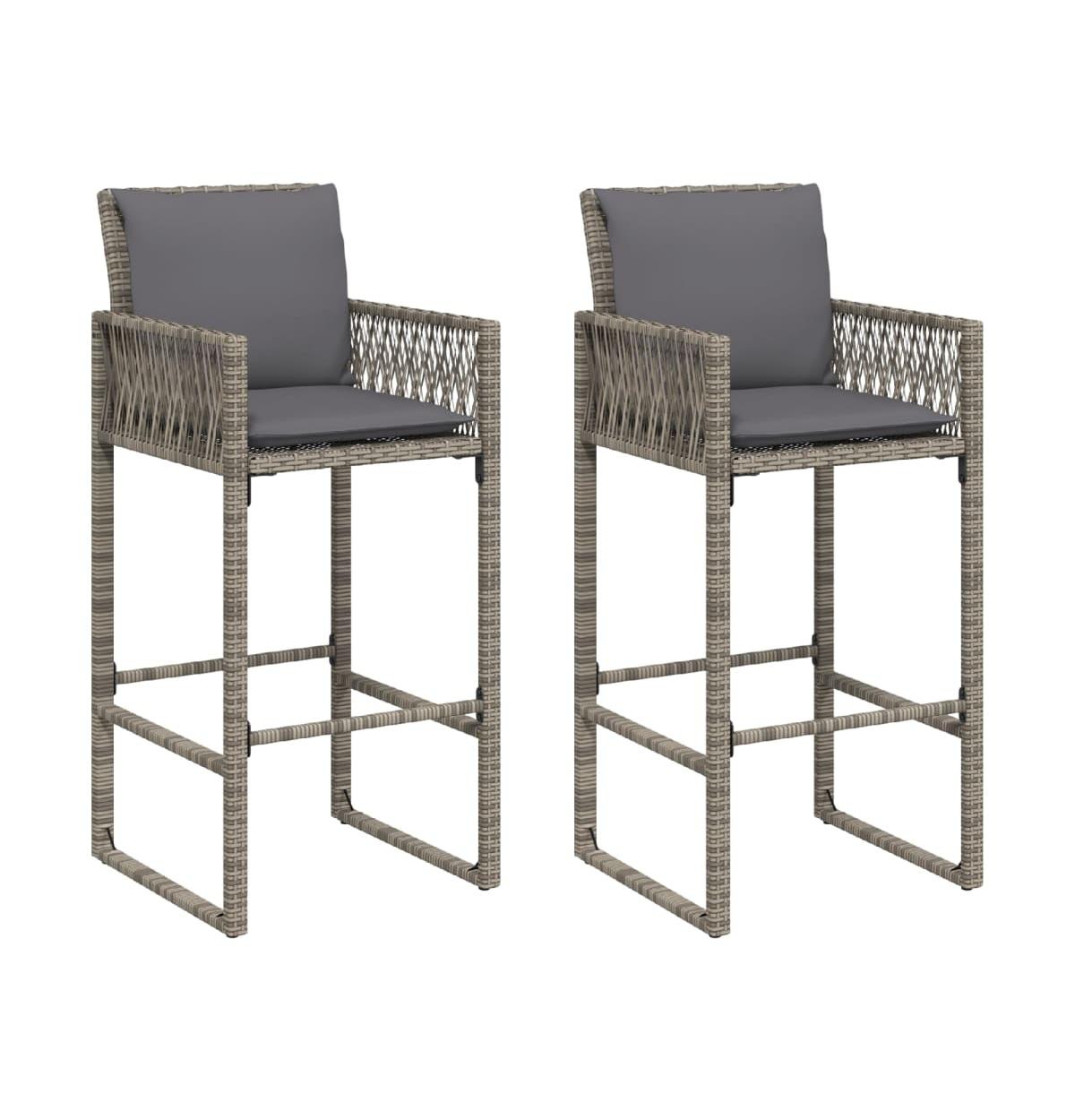 Click here for Patio Bar Stools with Cushions 2 pcs Gray Poly Rat... prices