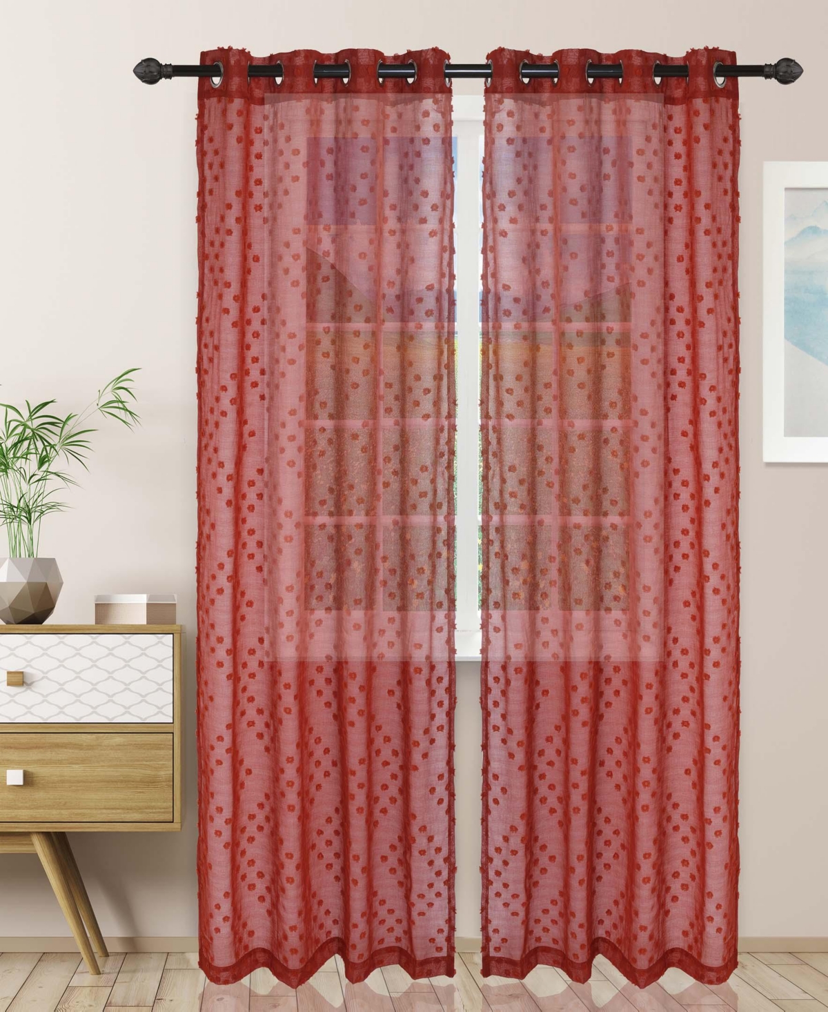 Click here for Superior Poppy Floral Textured Sheer Window Curtai... prices