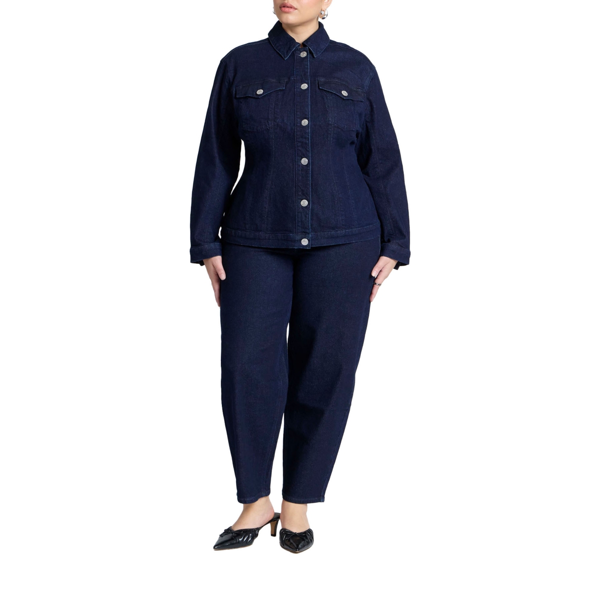 Click here for Eloquii Womens The Barrel Leg Jean - True dark rin... prices