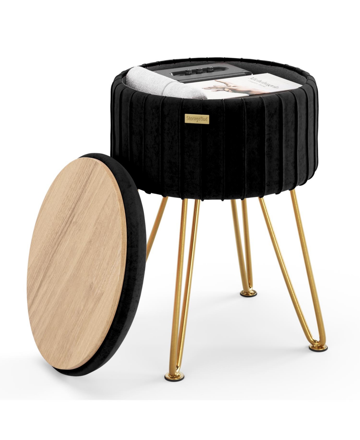 Click here for Pleated Velvet Round Ottoman with Storage –... prices