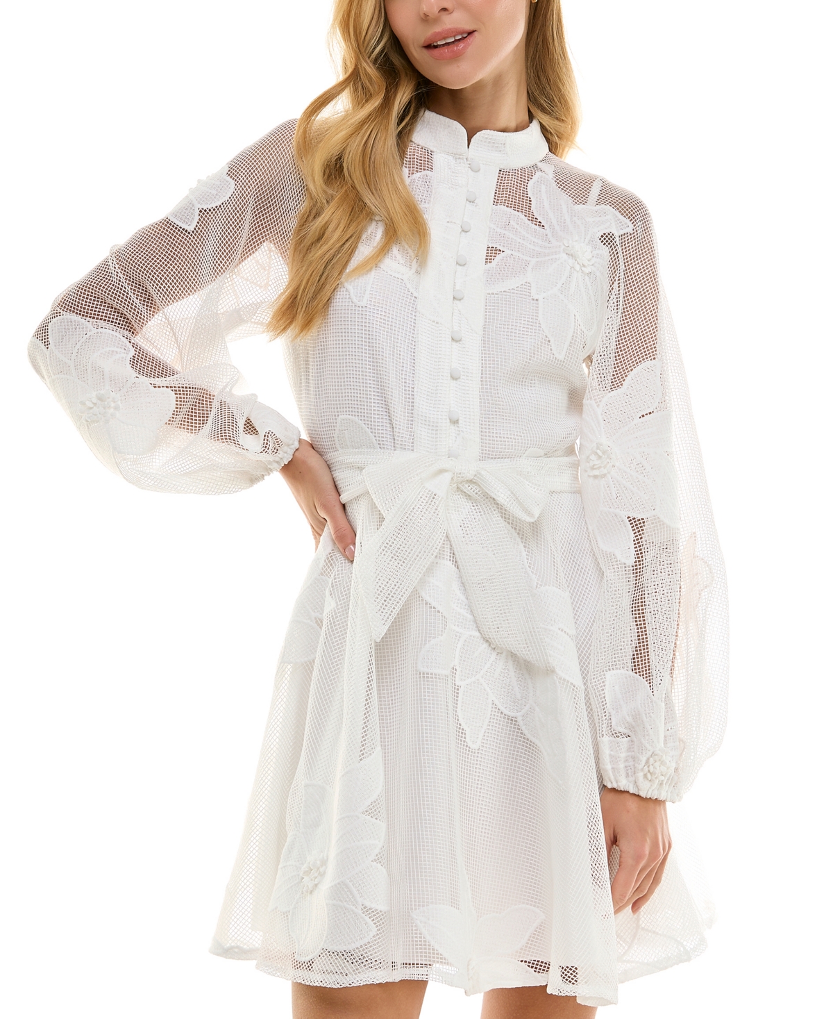 Click here for Seni & Cade Juniors Jacquard Mesh Dress - White prices