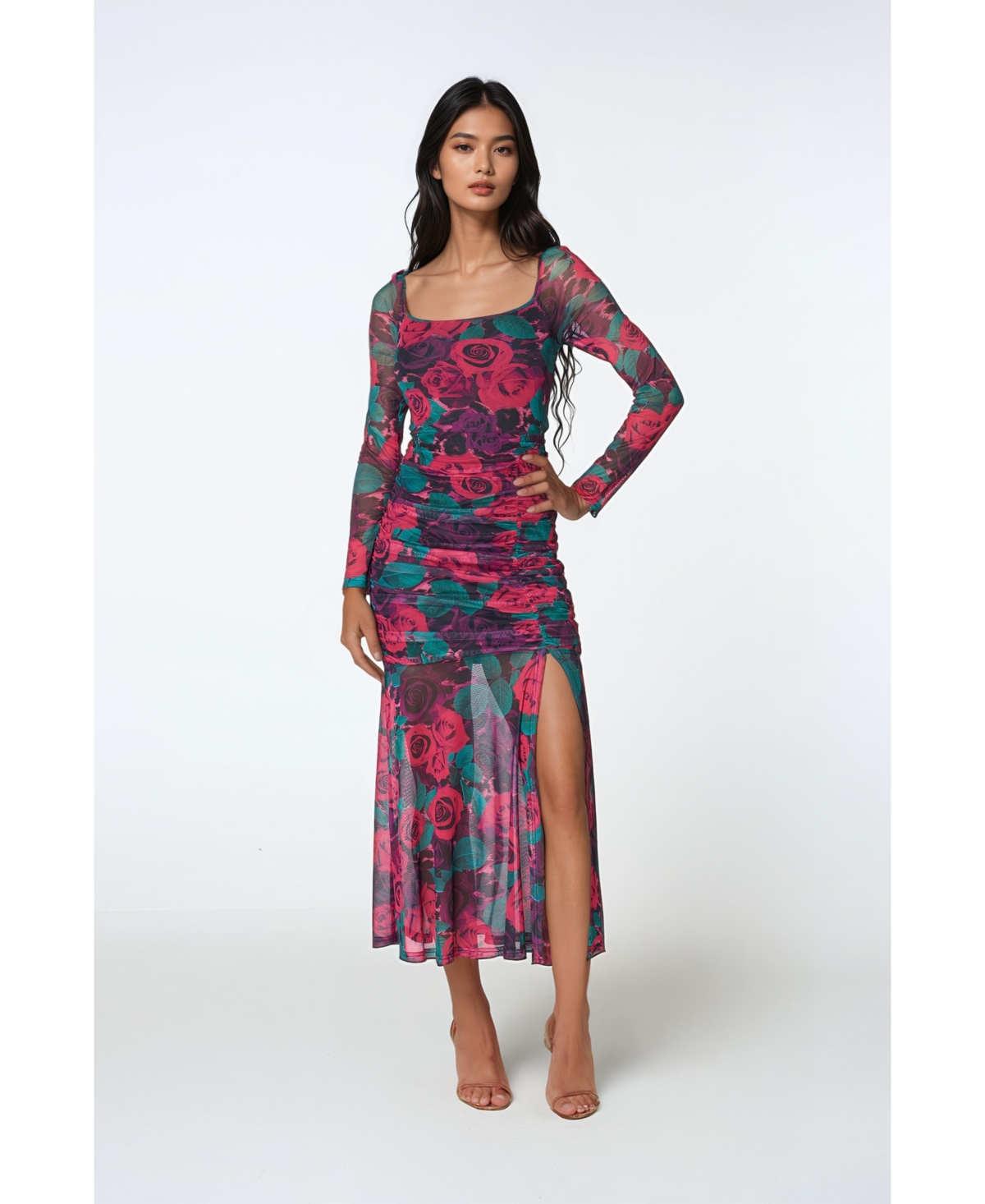 Click here for Bebe Womens Mesh Open Back Midi Dress - Black rose prices