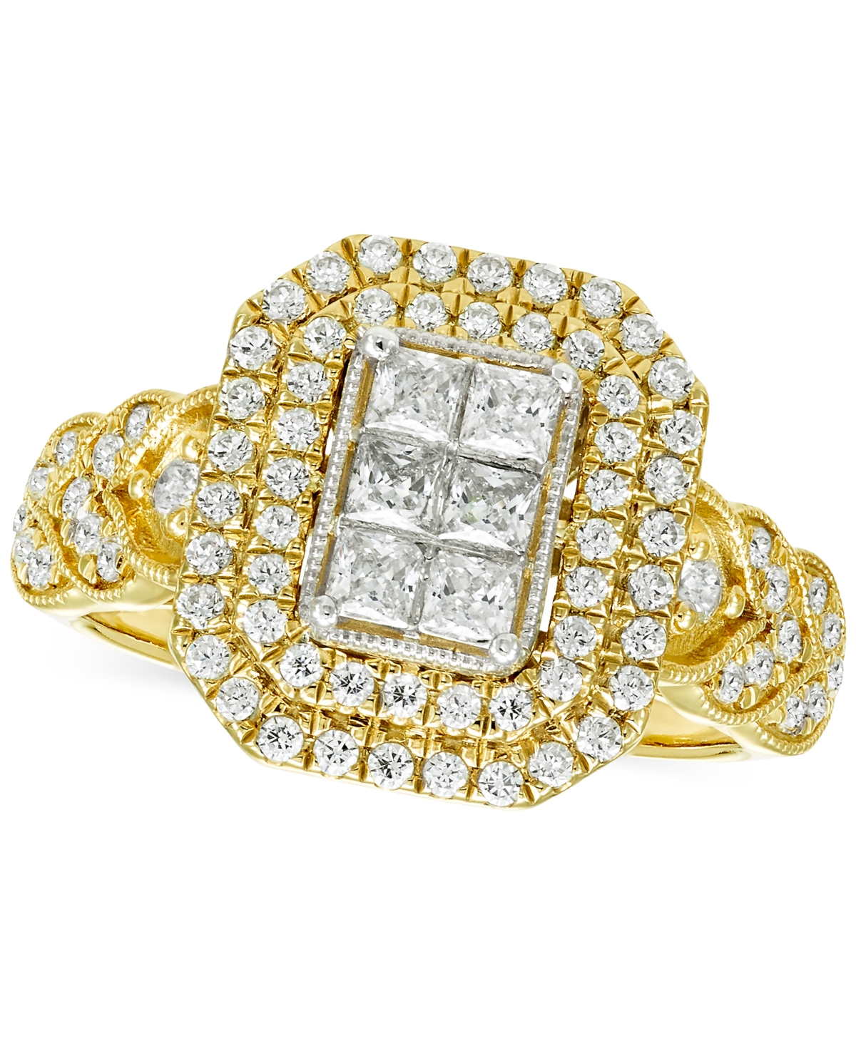 Click here for Diamond Emerald Shaped Double Halo Cluster Ring (1... prices