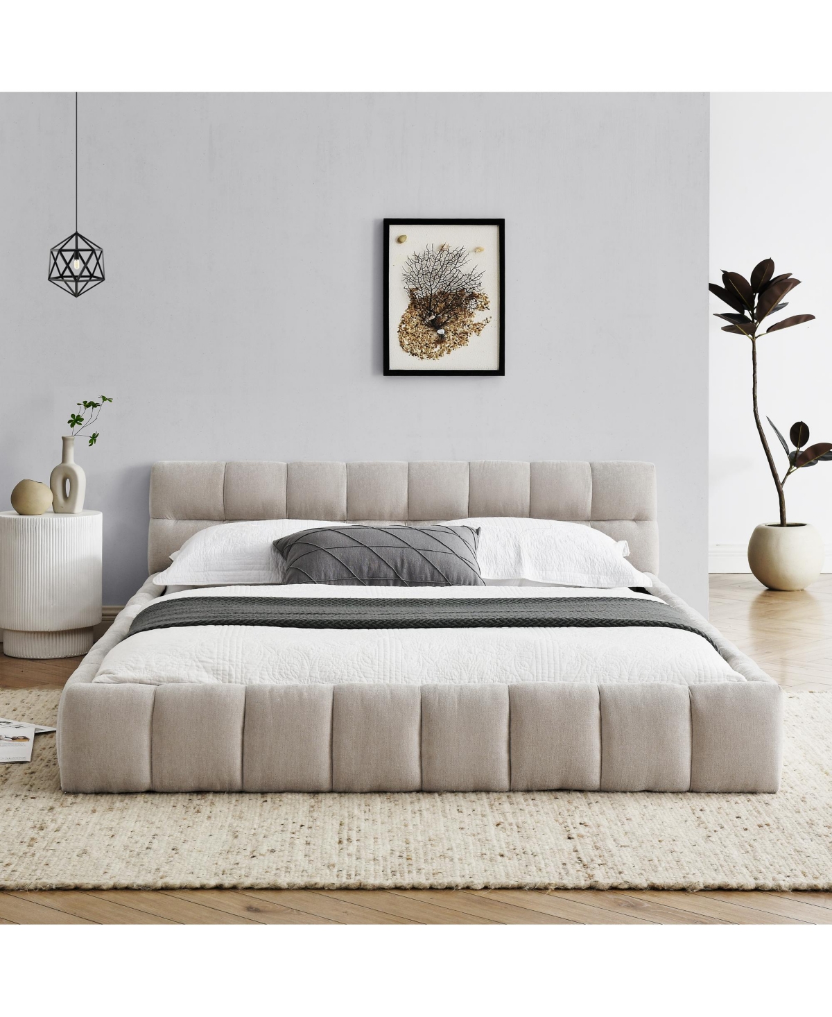 Click here for Low Profile Chenille Upholstered Platform Bed ... prices
