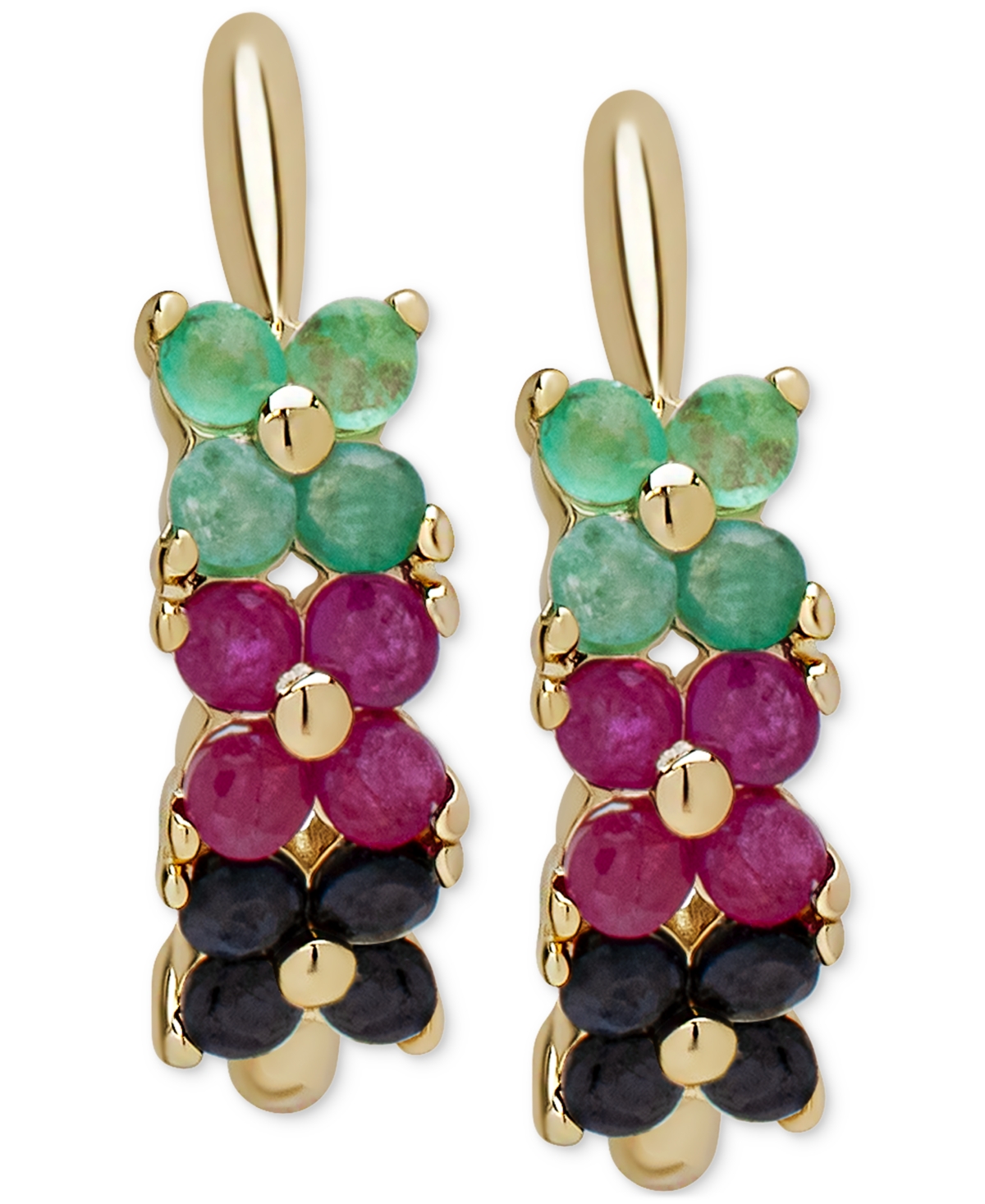 Click here for Multi-Gemstone Triple Flower Half Hoop Earrings (1... prices