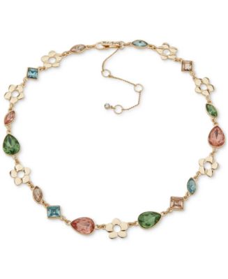 KARL LAGERFELD PARIS Gold-Tone Multi Stone Orchid Collar Necklace, 16 ...