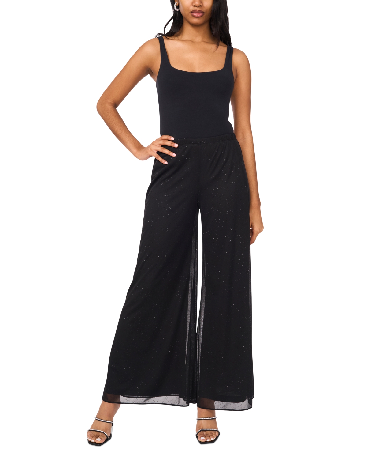 Click here for Msk Petite Mesh Glitter Overlay Pants - Black prices
