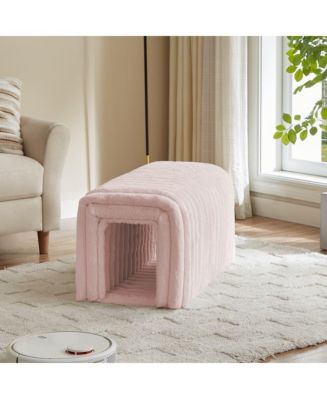 Ottoman Bench with Corduroy Cat Hideaway, Plush Footrest for Living ...