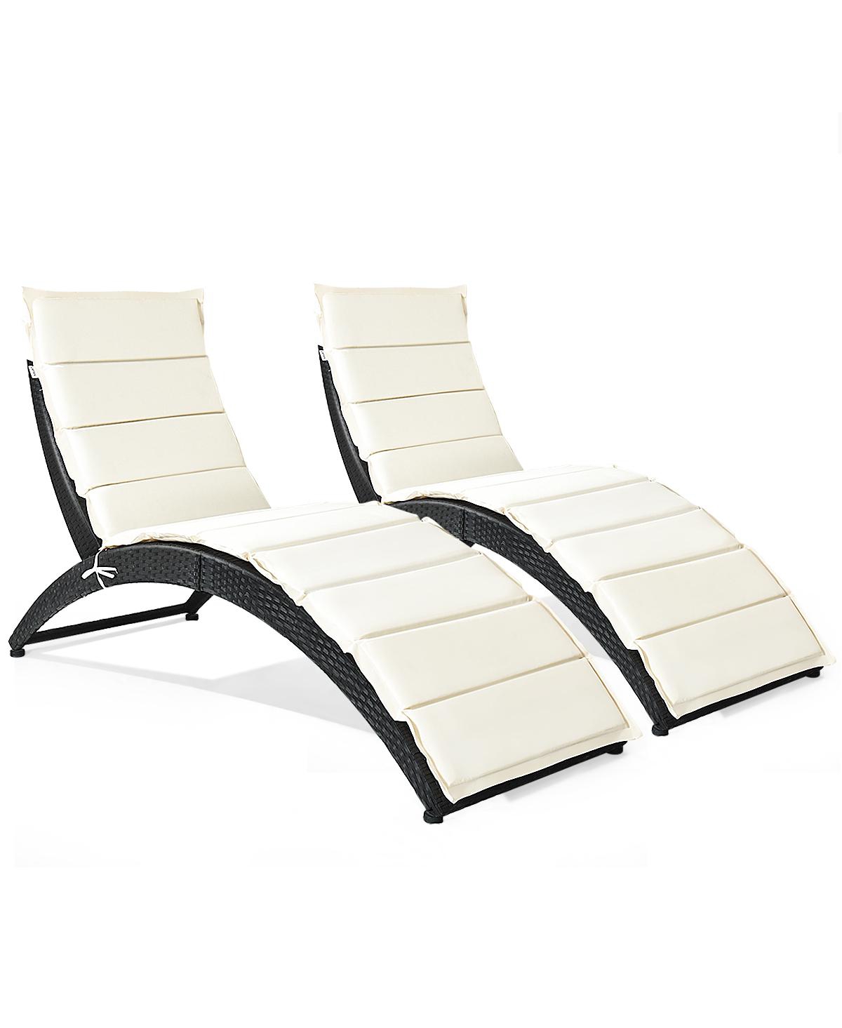 Click here for 2PCS Folding Patio Rattan Lounge Chair Chaise Cush... prices