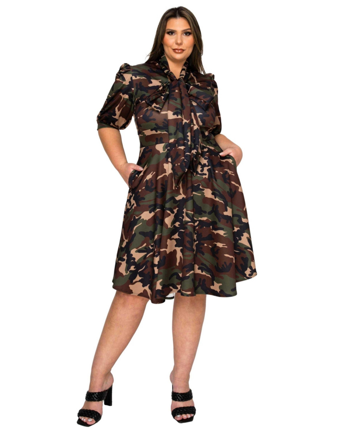 Click here for L I V D Plus Size Outlaw Pocket Flare Dress - Camo prices