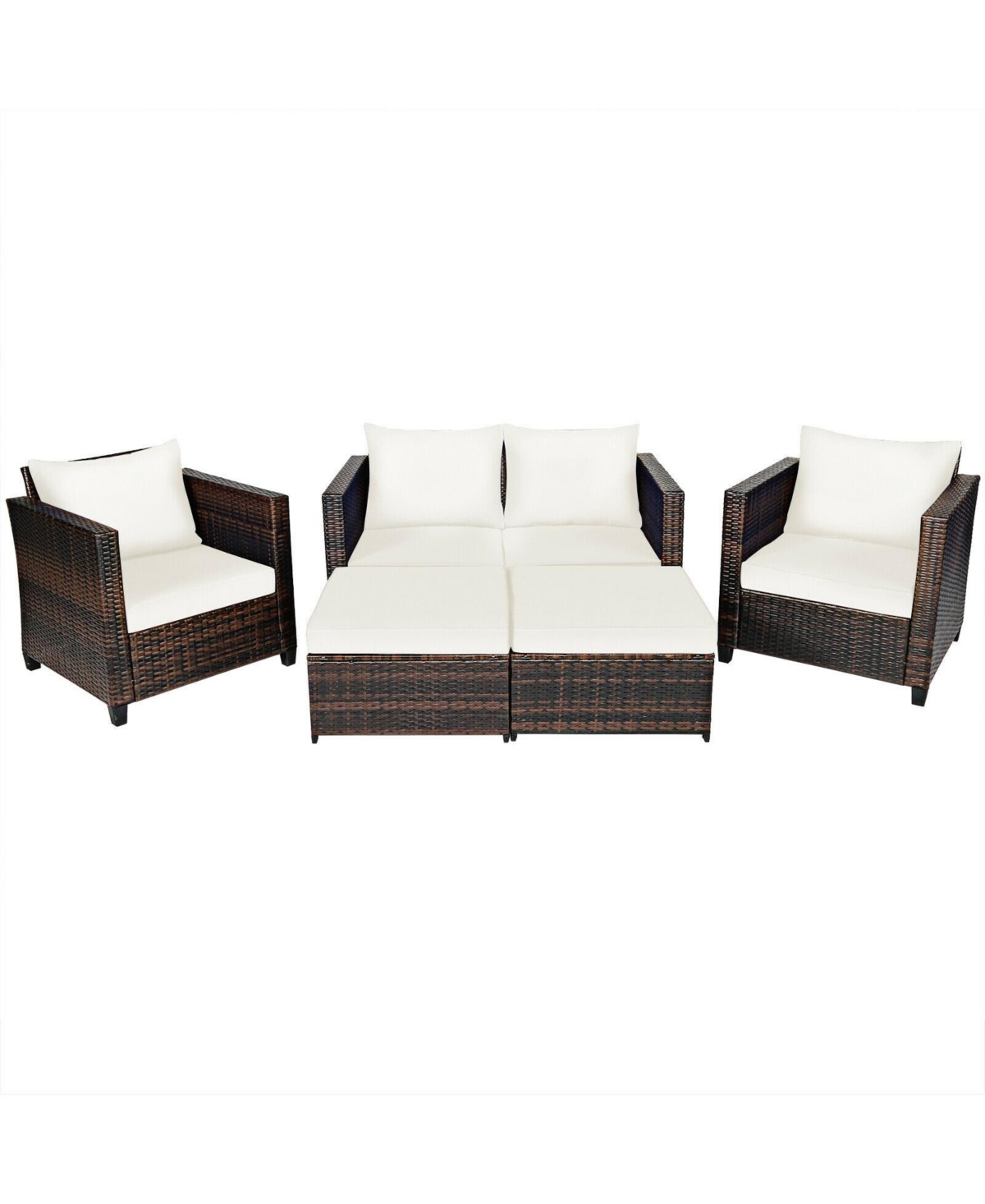 Click here for 5 Pieces Patio Cushioned Rattan Furniture Set - Wh... prices
