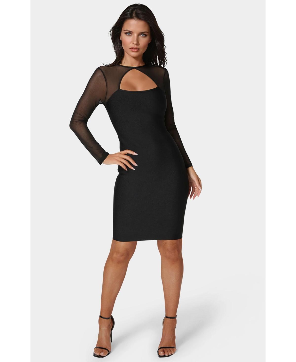 Click here for Bebe Womens Long Sleeve Mesh Peek a Boo Bandage Dr... prices