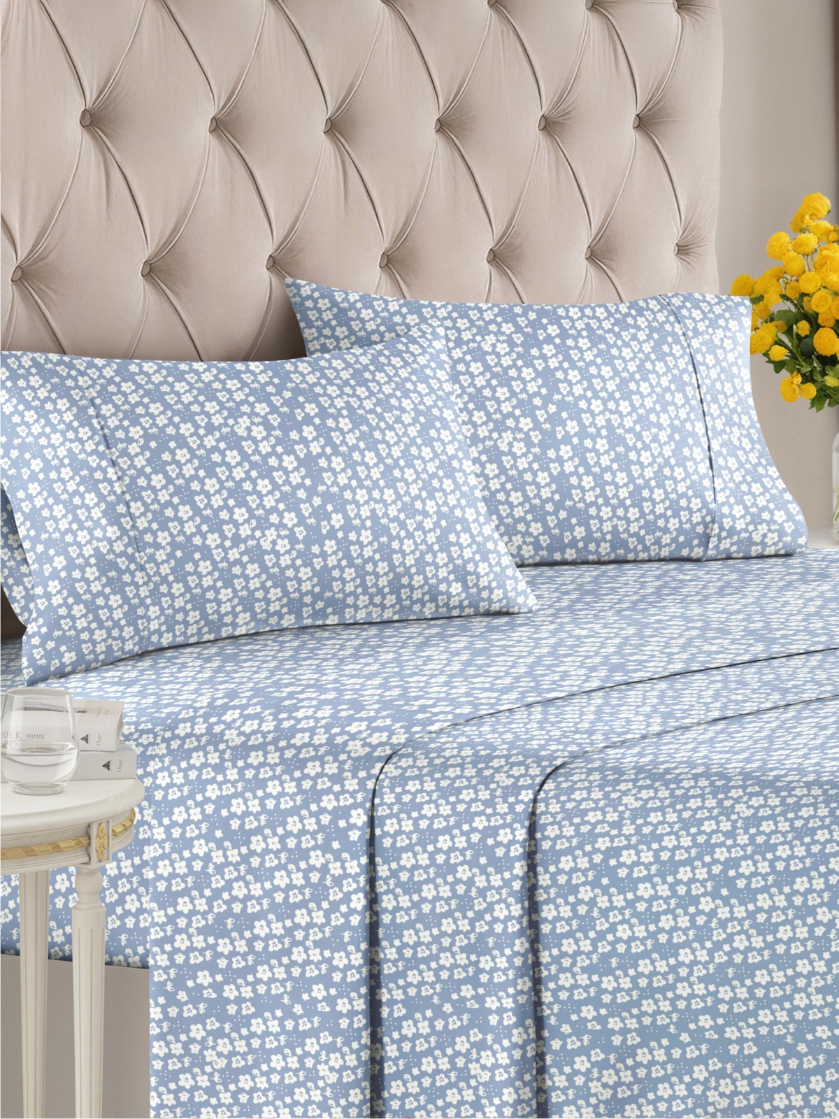 Click here for 4 Piece Microfiber Floral Sheet Set - King - Blue... prices