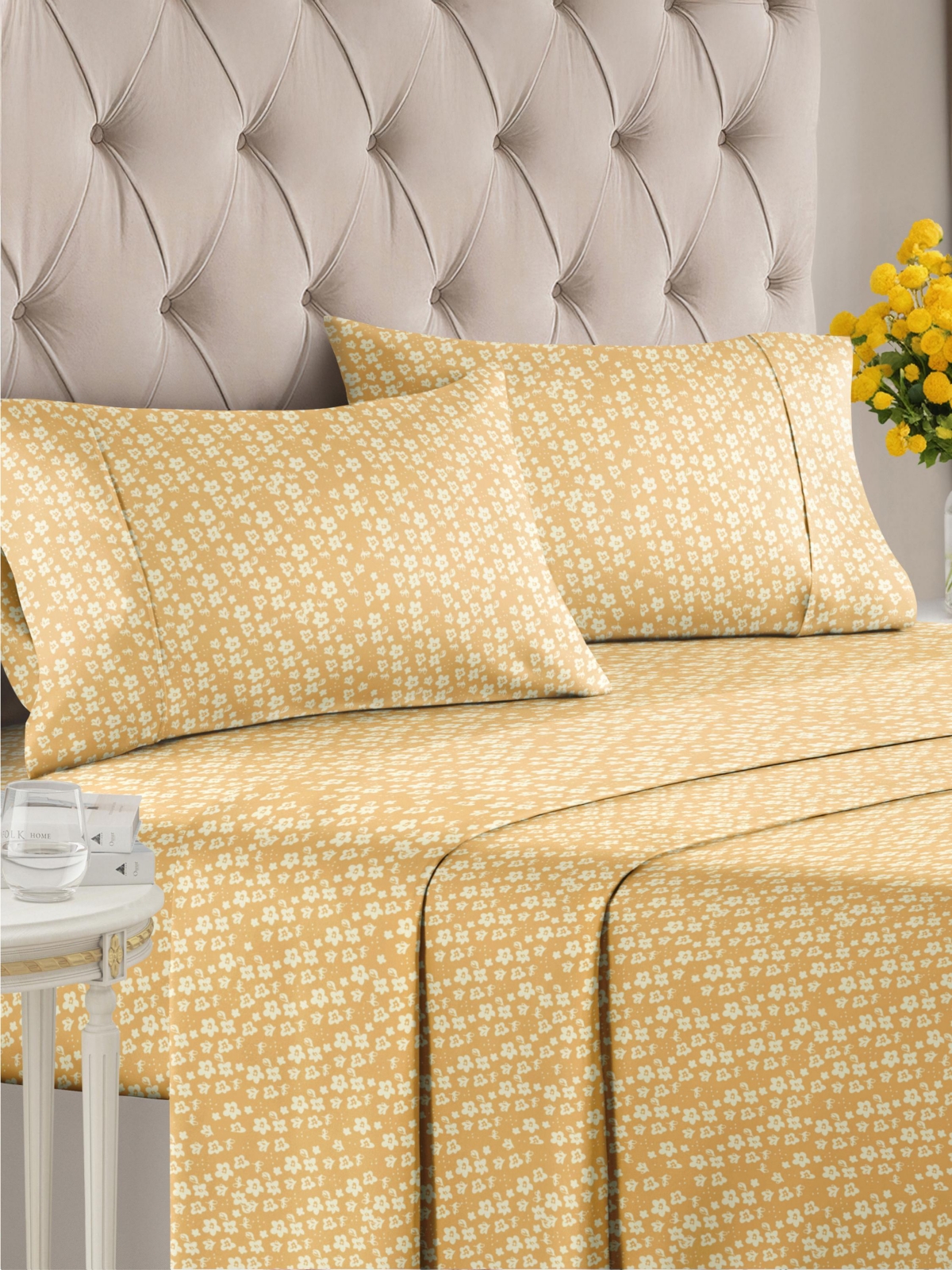 Click here for 4 Piece Microfiber Floral Sheet Set - King - Yello... prices