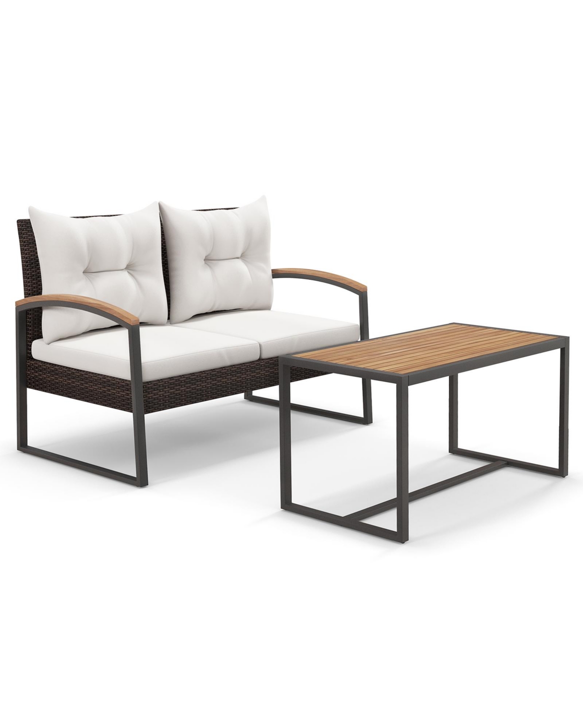 Click here for 2 Pieces Patio Pe Wicker Furniture Set with Acacia... prices