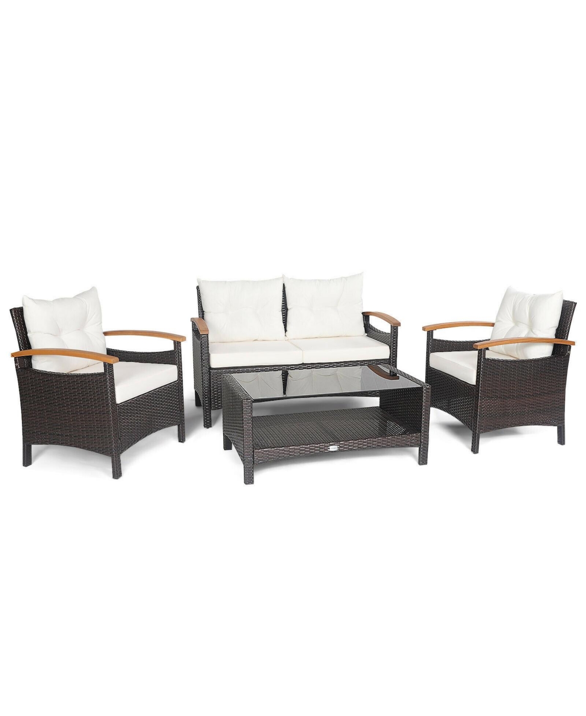 Click here for 4 Pieces Patio Rattan Furniture Set with Cushioned... prices