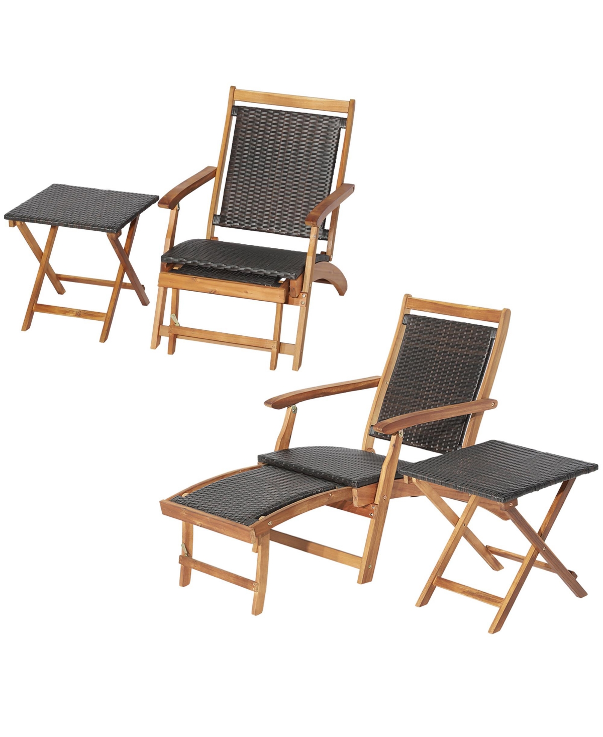 Click here for 4PCS Patio Rattan Folding Lounge Chair Table Acaci... prices
