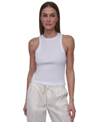 DKNY Sport Women's Ribbed High-Neck Racerback Tank Top - Macy's