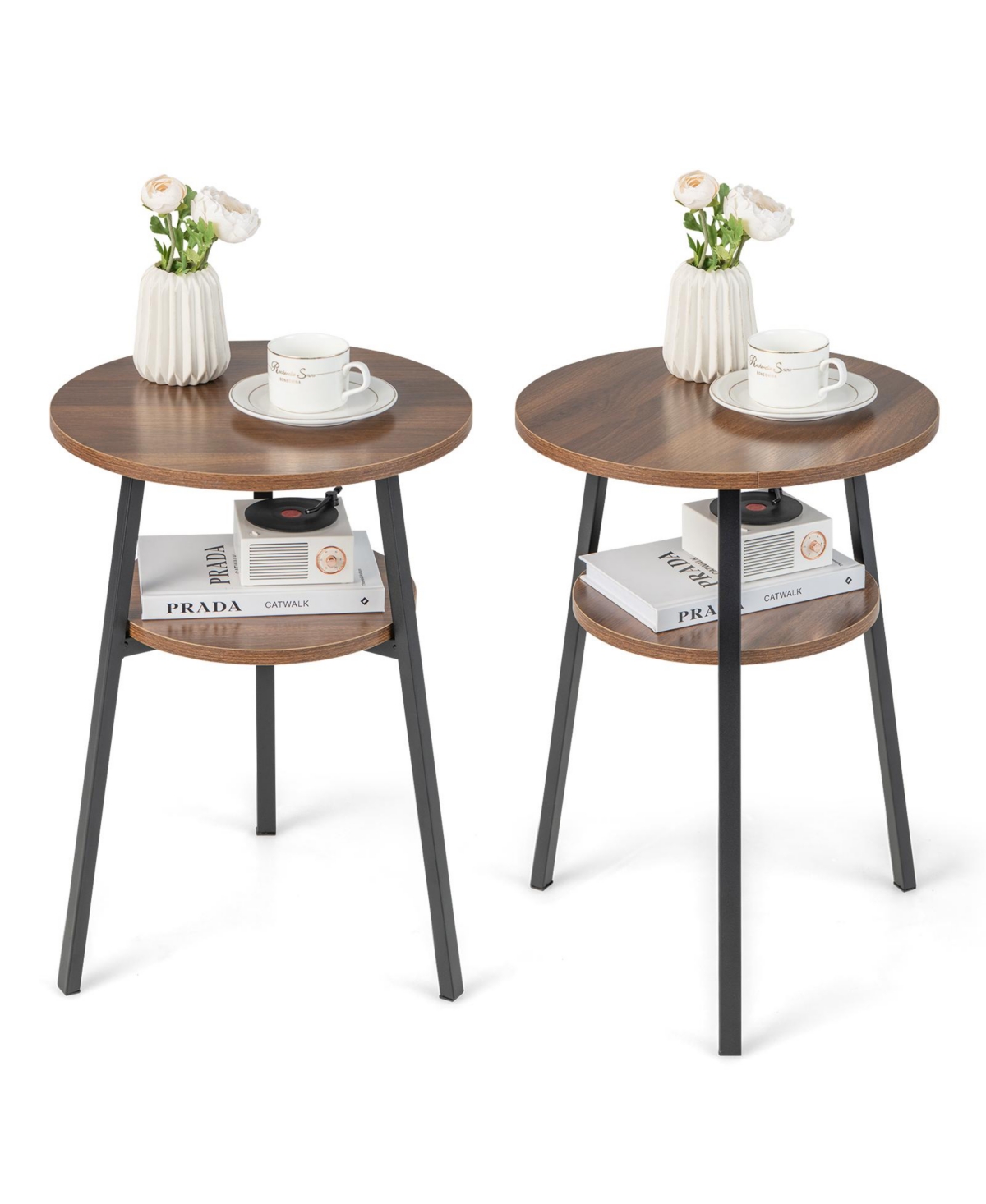 Click here for Set of 2 2-Tier Round End Tables with Open Shelf a... prices