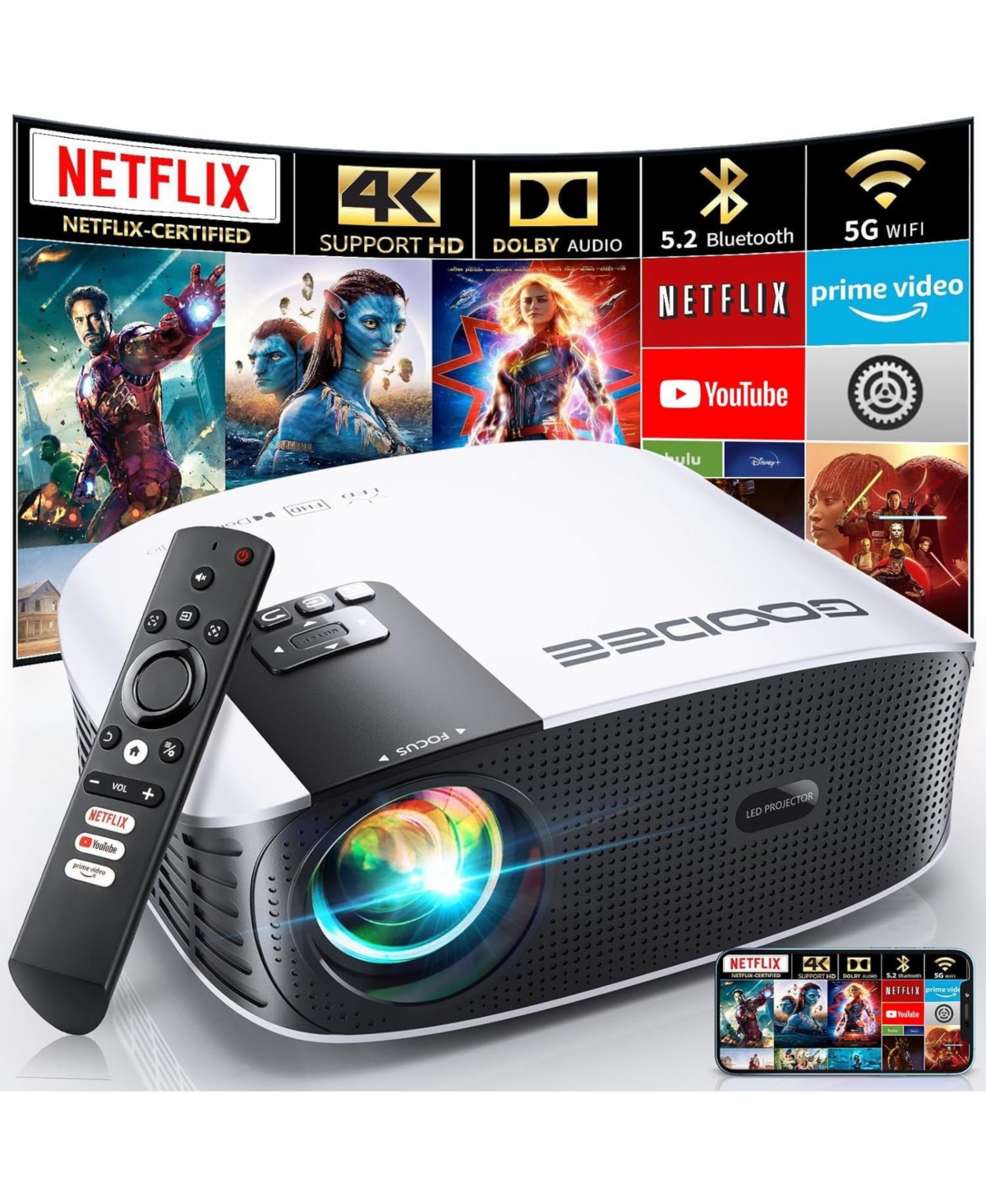 Click here for Elephas Smart 4K Projector with 5G Wifi and Blueto... prices