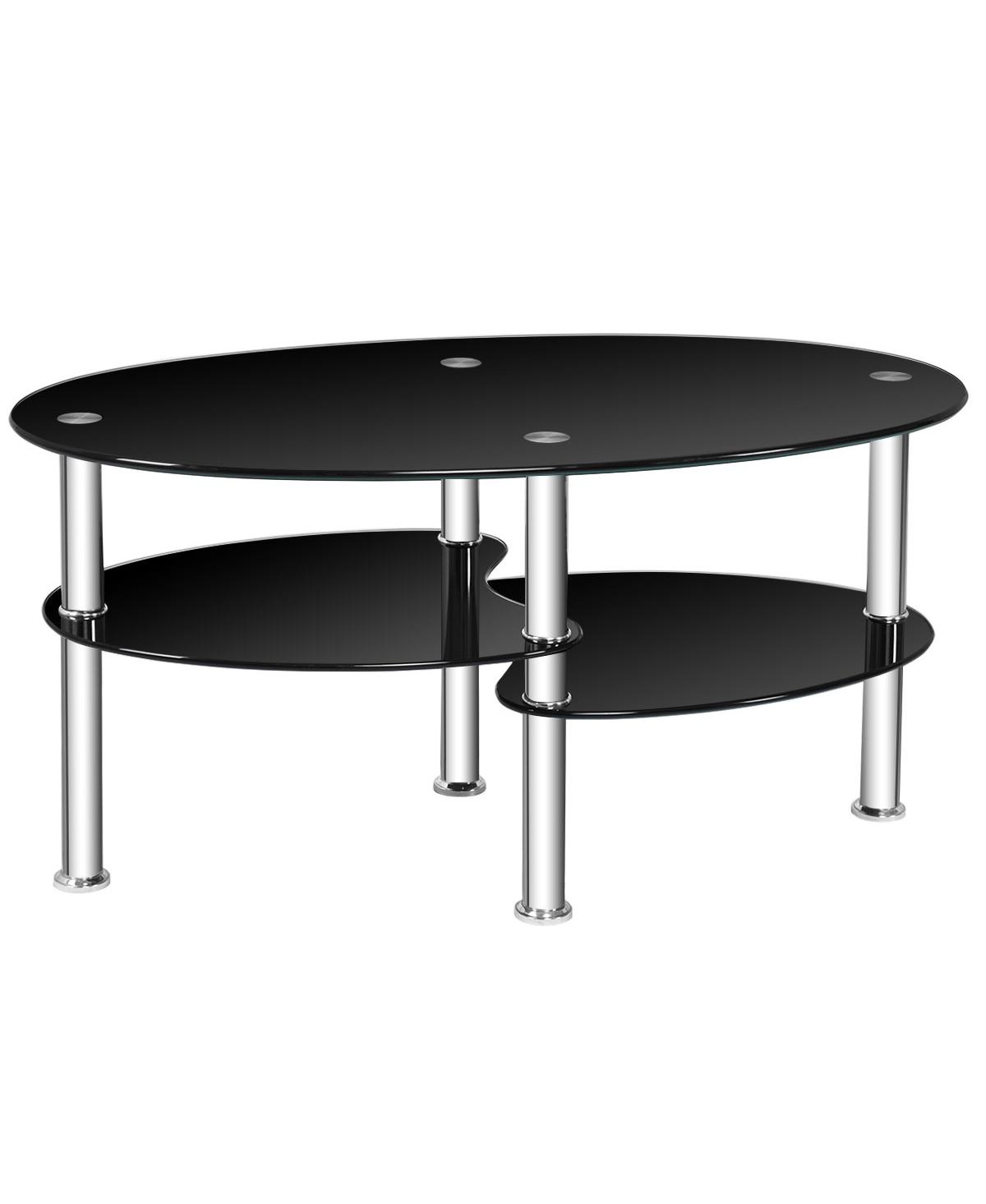 Click here for Tempered Glass Oval Side Coffee Table - Black prices