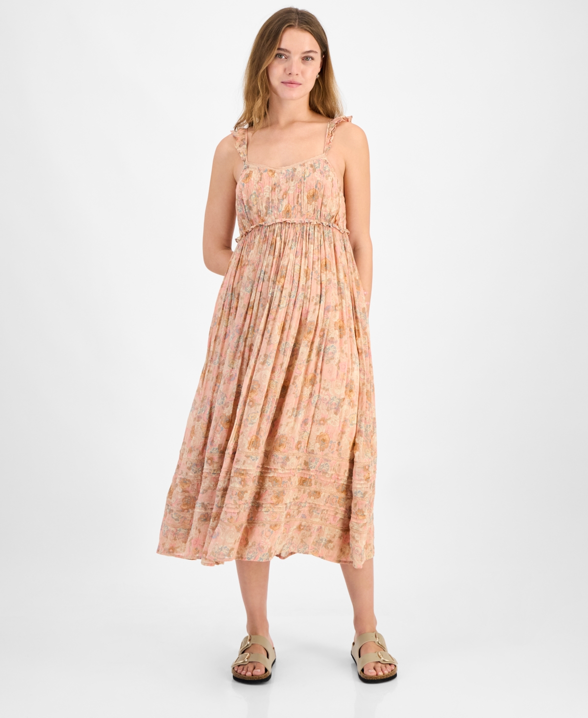 Click here for Lucky Brand Womens Printed Ruffle Sleeve Midi Dres... prices