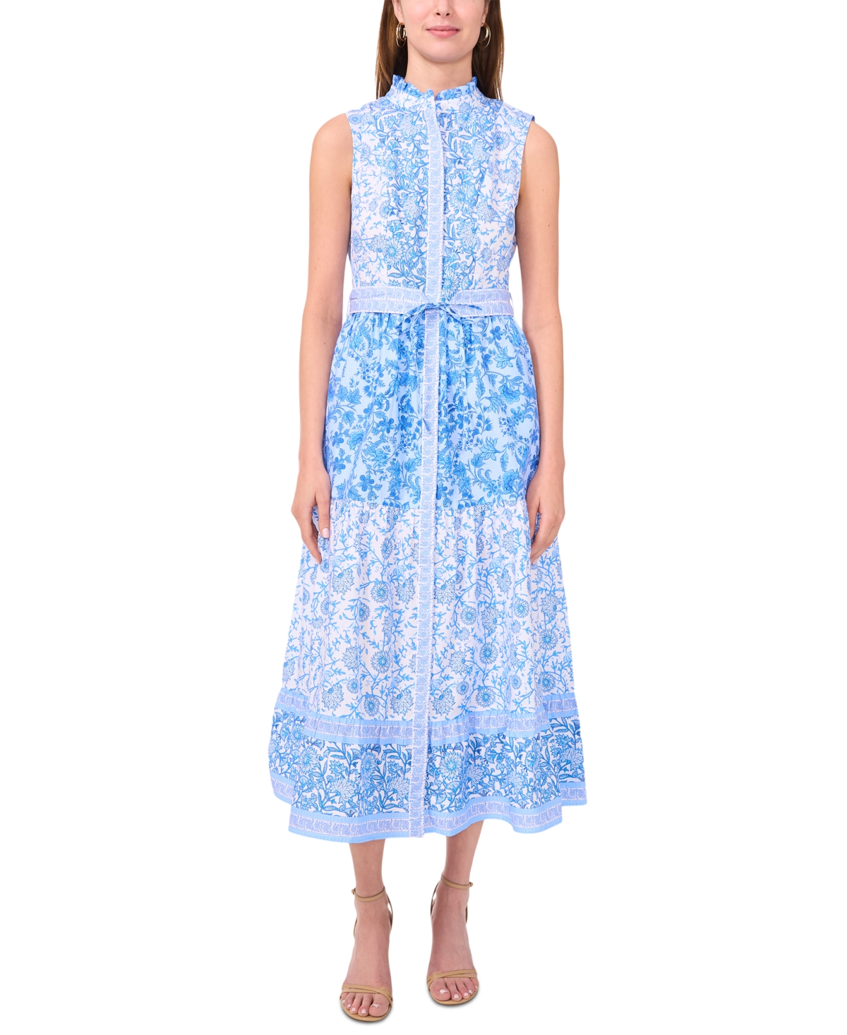 Click here for Msk Petite Printed Ruffle-Neck Button-Front Maxi D... prices