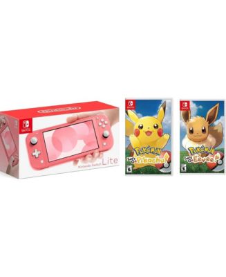Nintendo Switch Lite Coral Bundle With Pokemon Lets Go Evee & Lets Go ...