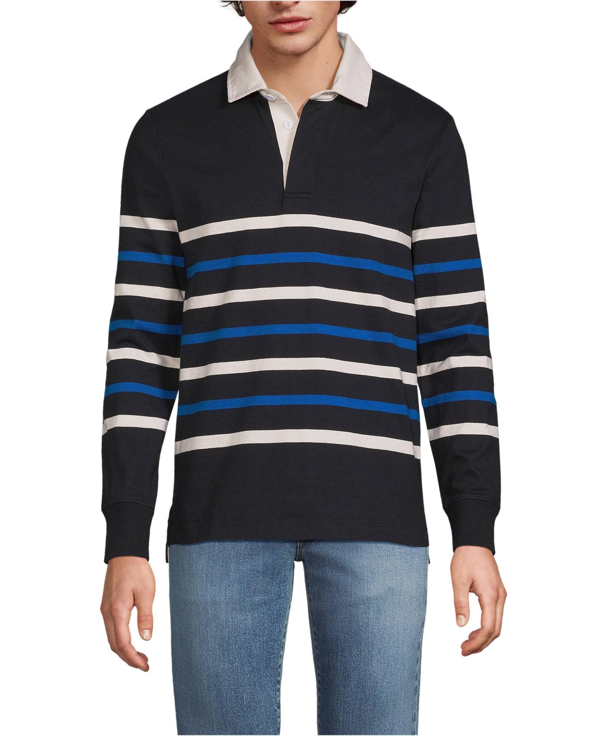 Click here for Lands End Mens Long Sleeve Stripe Rugby Shirt - De... prices