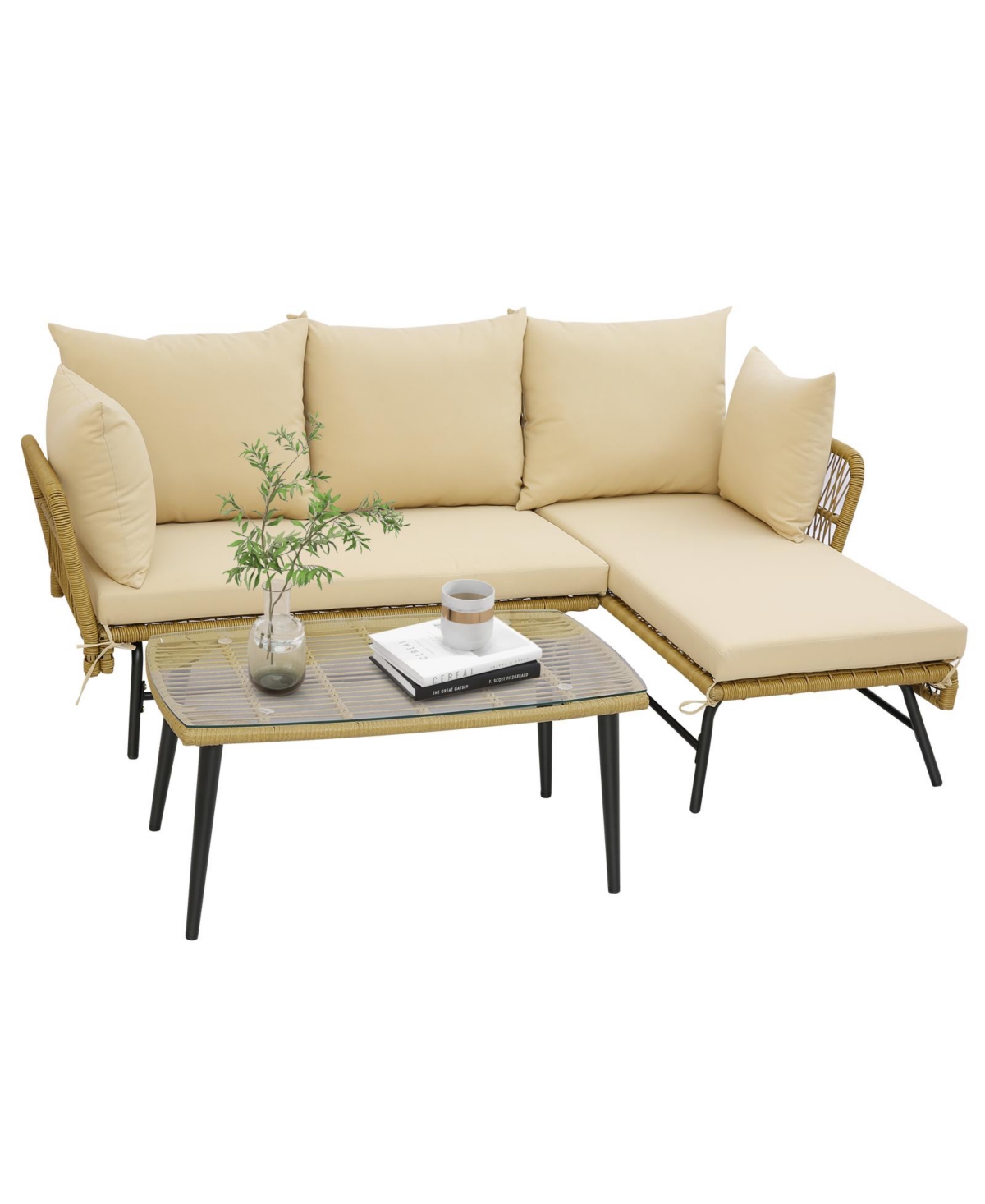 Click here for 3 Pieces L-Shaped Patio Sofa with Cushions and Tem... prices